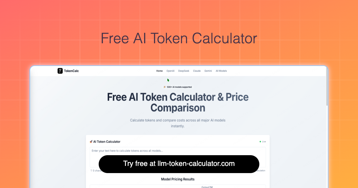 Free AI Token Calculator | Compare LLM Pricing - OpenAI, DeepSeek & More